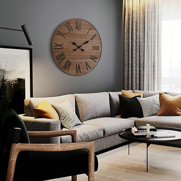 Wall Decor | New Large Wall Clock Silent Decor 24 Inches Round Wooden ...